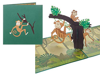 Rykamia Monkey Pop Up Card 6x6" Blank Monkey Birthday 3D Card Monkey ...