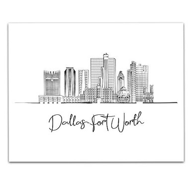Dallas-Fort Worth Metroplex Texas Line Art Skyline Landscape - US ...