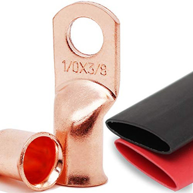10pcs 1-0 AWG-3-8" Battery LugsBattery Cable EndsHeavy Duty Copper Wire ...