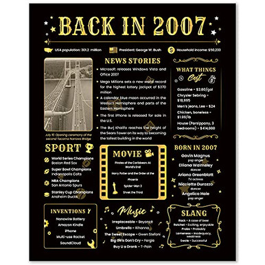 Back in 2007 Birthday Poster Black - -Unframed 8x10- - 14th Birthday ...