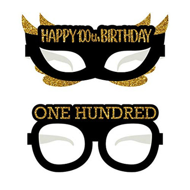 Happy 100th Birthday Glasses Gold and Black 24-Pack Paper Eye Masks ...