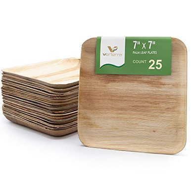 VerTerra - 100 percent Compostable Palm Leaf Plate -25-Pack- 7" x 7 ...