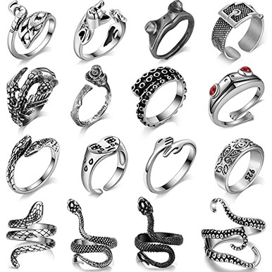 16 Pieces Frog Rings Set Animal Open Rings Punk Aesthetic Indie Goth ...