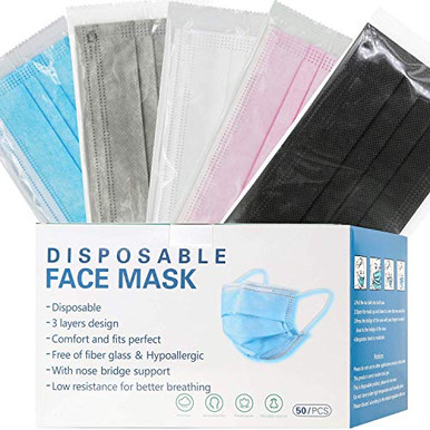 mystcare Disposable Face Mask 50 Pack Individually Packaged Wrapped ...