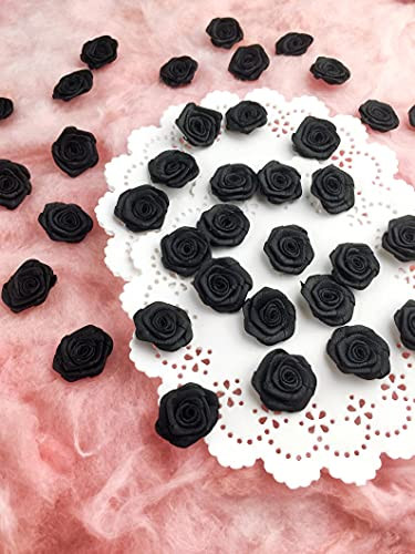 Black Satin Roses -L- Small Black Fabric Roses Handmade Flower Supply ...