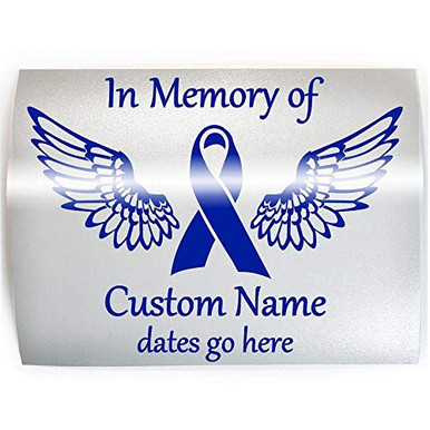 COLORECTAL CANCER MEMORIAL Blue Ribbon with Wings - ADD YOUR CUSTOM ...