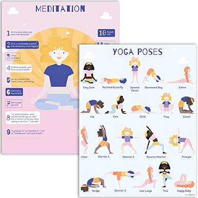 Yoga Poster with Poses for Kids Set - 2x Beginner Mindfulness Posters ...