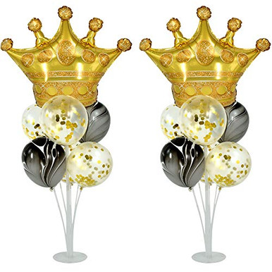 Black Gold Crown Balloon Stand Kit For Table 2 Set with 2 Gold Crown ...