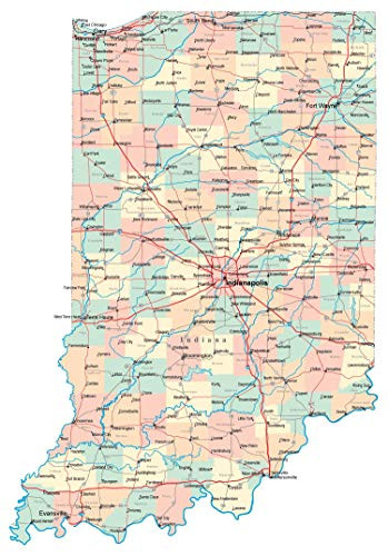 Large Administrative map of Indiana State with Roads Highways and ...