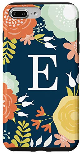 iPhone 7 Plus-8 Plus Letter E Modern Florals in Mint Orange Yellow and ...