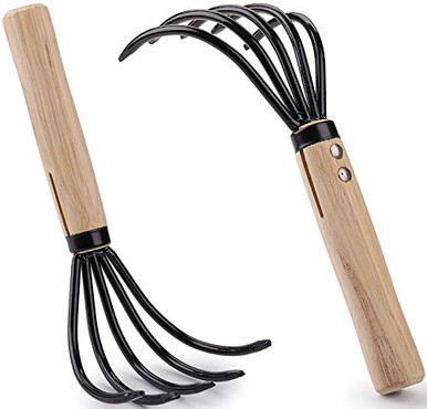Nicunom 2 Pack 5-Tine Claw Rake Hand Cultivator with Short Wooden ...