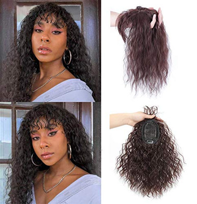 Curly Hair Toppers with Curly Bangs Clip in Synthetic Crown Topper ...