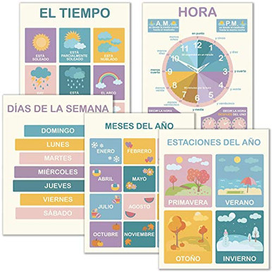 11x14 Set Of 5 Kids Spanish Educational Posters-Weather Time Days Of ...