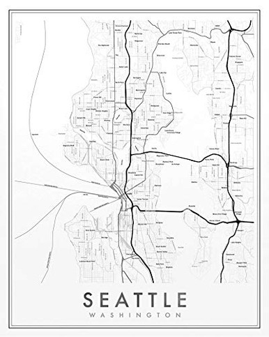 Modern Seattle Neighborhood Map Print Minimal City Print city map print ...