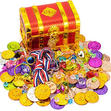 Kids Pirate Treasure Box with Lock and KeysGolden Red Treasure Chest ...