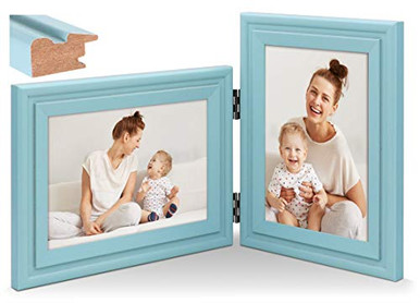 Vertical Horizontal Combo Double 5x7 Soft-Blue Wood Hinged Picture ...