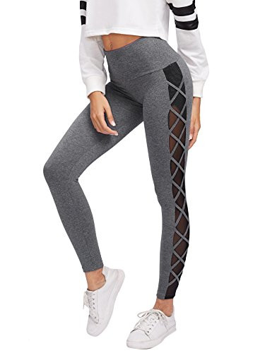 SweatyRocks Women's Stretchy Skinny Sheer Mesh Insert Workout Yoga ...