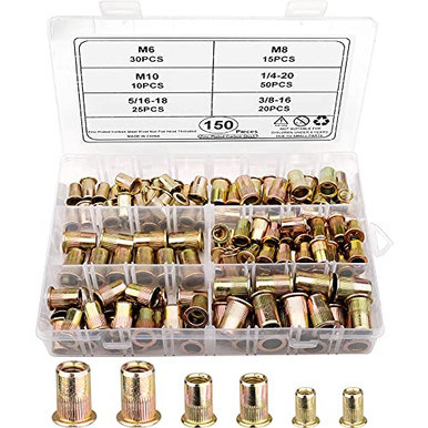 150Pcs Rivet Nuts 1-4"-20 3-8"-16 5-16"-18 M6 M8 M10 Carbon Steel UNC ...