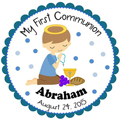 40 Round Labels 2" My First Communion Boy Personalized Stickers ...