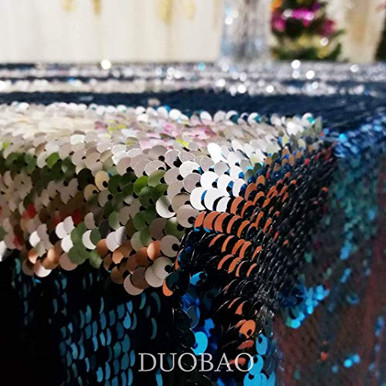 DUOBAO Turquoise to Silver Sequin Fabric by The Yard Mermaid Fabric Two ...