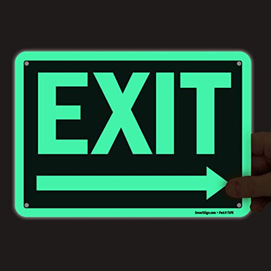 SmartSign "Exit" Sign with Right Arrow 7" x 10" Glow-in-The-Dark ...