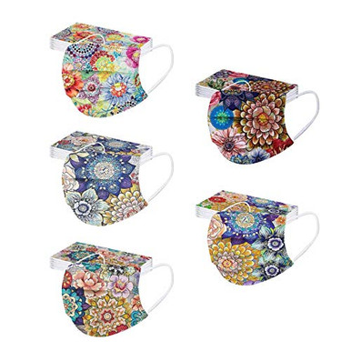 50Pc Floral Printed Disposable Face Masks for Women with Design Flower ...