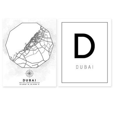 Dubai United Arab Emirates Street Map Wall Art - Aerial Road View - Set ...
