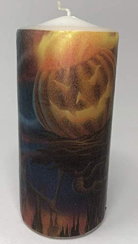 Halloween candle Hell pumpkin 2 pieces set Decoupage up cycle pillar candle 2 x 4.5 inches tall ...