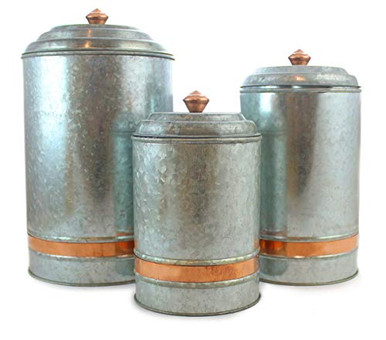 Galvanized Canisters Farmhouse Rustic Metal Set of 3 Flour Sugar ...