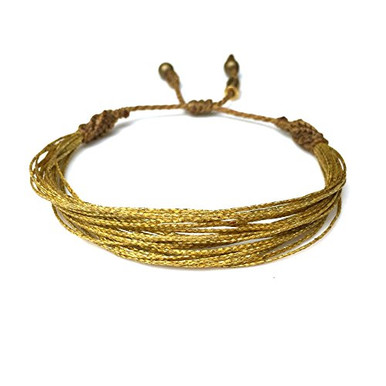 Metallic Gold and Bronze Beaded Adjustable Pull Cord String Bracelet ...