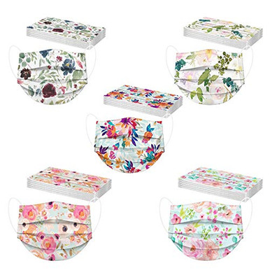 50PC Floral Disposable Face Mask for Adult Women with Cute Design ...