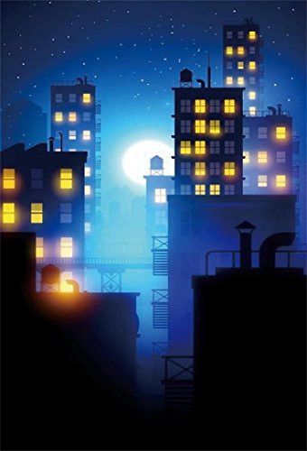 Baocicco 5x7ft Cartoon City Nightscape Backdrop Downtown Building ...