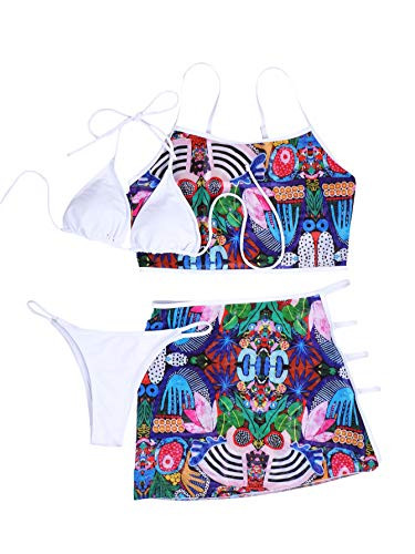 SOLY HUX Women's Triangle Bikini Bathing Suits with Cut Out Mesh Skirt ...