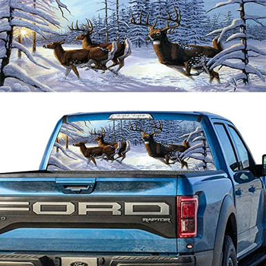 Mesport Deer Family in the Snow Forest Rear Window Graphic Perforated ...