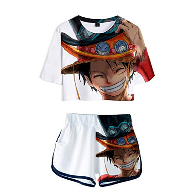 New 3D One Piece Crop Top Shirt and Shorts Set Anime One Piece Manga ...