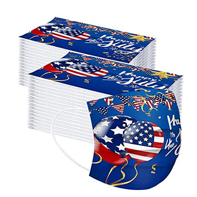 100PC Independence Day Face-Mask for Adults Disposable 3Ply Patriotic ...