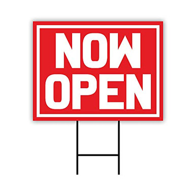 Now Open Yard Sign 18" x 12" - Coroplast Visible Text Long Lasting Rust ...
