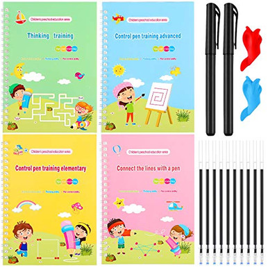 4 Pieces Magic Practice Copy Book with Pen, Reusable Calligraphy Book ...