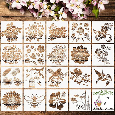20 Pieces Flower Bird Branch Stencils Tree Leaves Bee Stencil Flower ...
