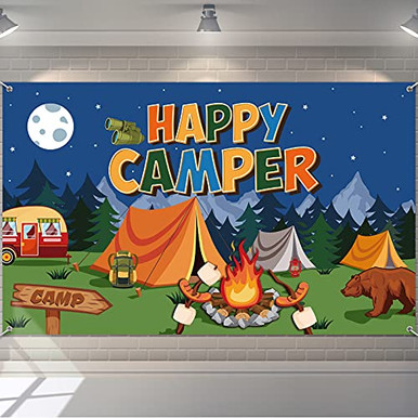 Camping Themed Party Decorations Backdrop Happy Camper Banner Party ...