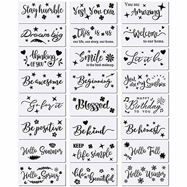 24 Pieces Stencils for Painting on Wood Reusable Plastic Cursive Letter ...