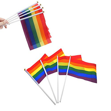 15 Pack Rainbow Pride Flag Small Mini Flag Hand Held Flag LGBT Stick ...