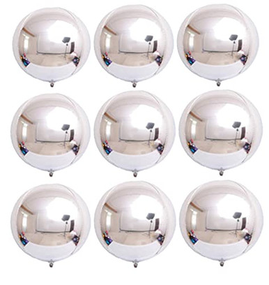 9 Pack Silver Orbz Balloon Large 4D Round Sphere Foil Mylar Balloon ...