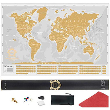 Gold and White Scratch Off World Map Poster - Extra Large Scratchable ...