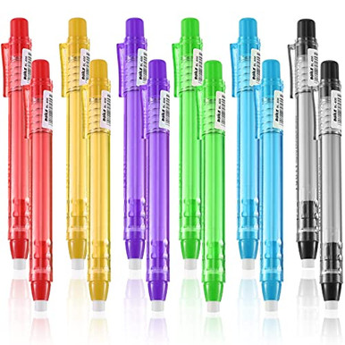 12 Pieces Pen-Style Erasers Retractable Click Eraser Push-Type Eraser ...
