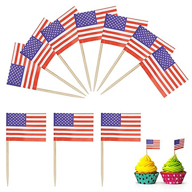 SUNKIM 200Pcs American Flag Toppers Cupcake Toothpicks US Flag Picks ...