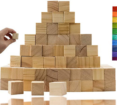MotBach 100 Pieces 1 Inch Wooden Cubes Unfinished Pine Cubes Natural ...