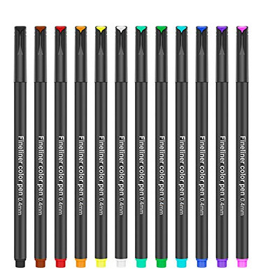E THINKER Fineliner Color Pen Set 12 Colors Porous Fineliner Pen for ...