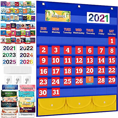 KMUYSL Calendar Pocket Chart with 114 Cards 27"x23" Monthly Calendar ...