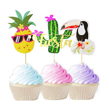 LUOEM 17pcs Mexican Cake Toppers Cactus Pineapple Toucan Pattern Cake ...
